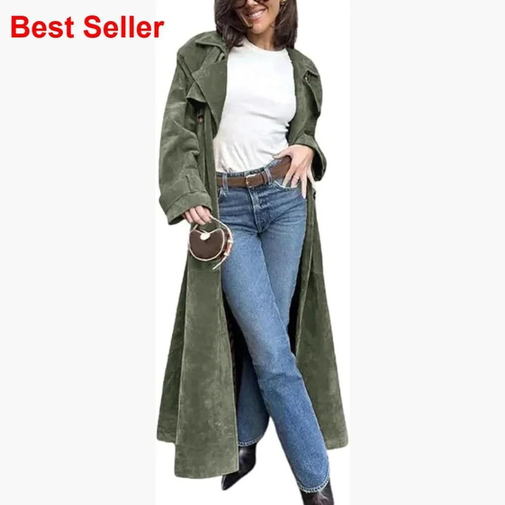 Jackets & Coats | Faux Suede Long Trench Coat Notched Lapel Double ...